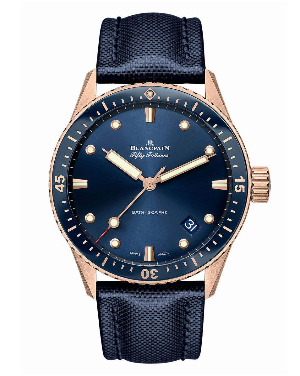 Blancpain Fifty Fathoms Bathyscaphe, 43mm, 18ct Sedna Gold, Blue Dial, – Cortina Watch Malaysia